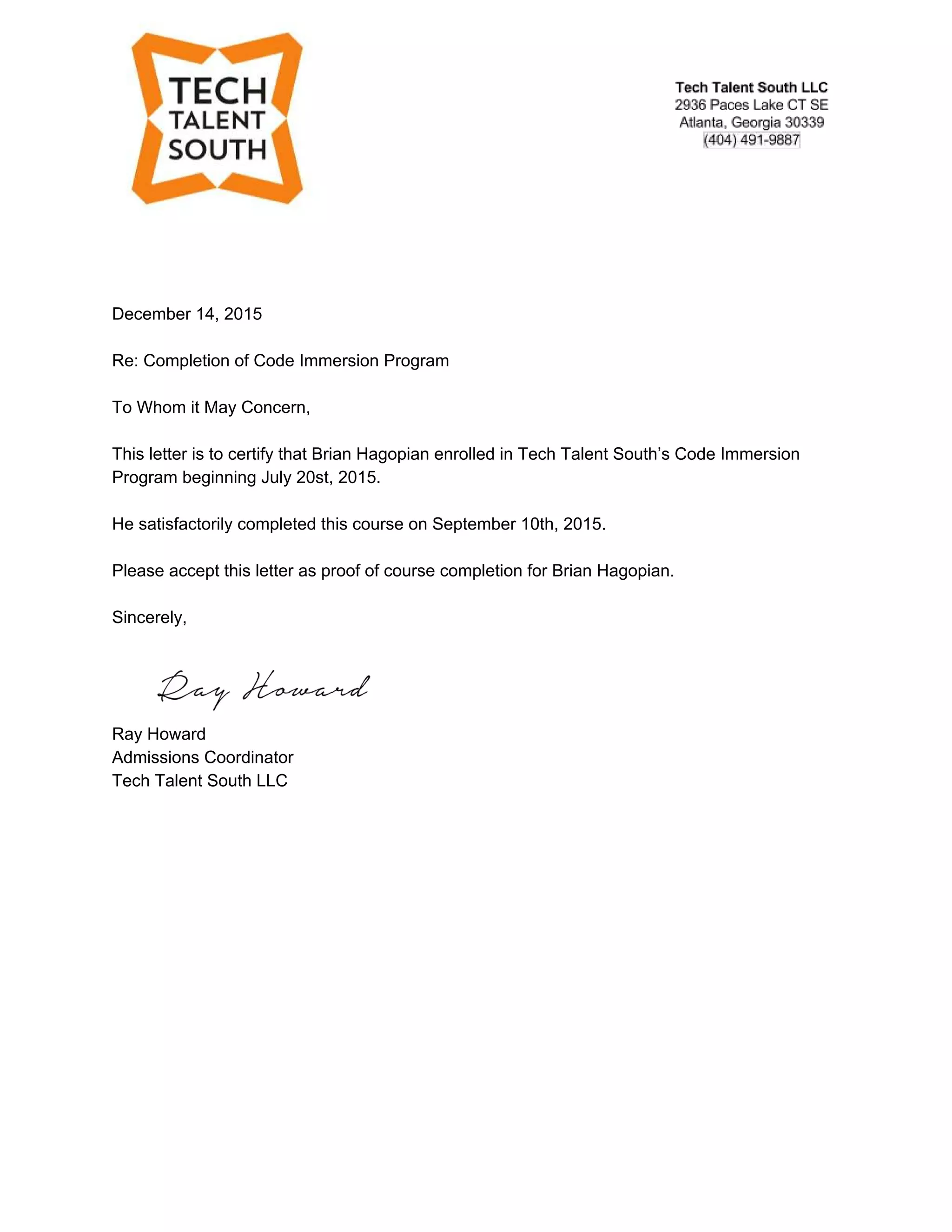 Tech-Talent-South Certificate | PDF