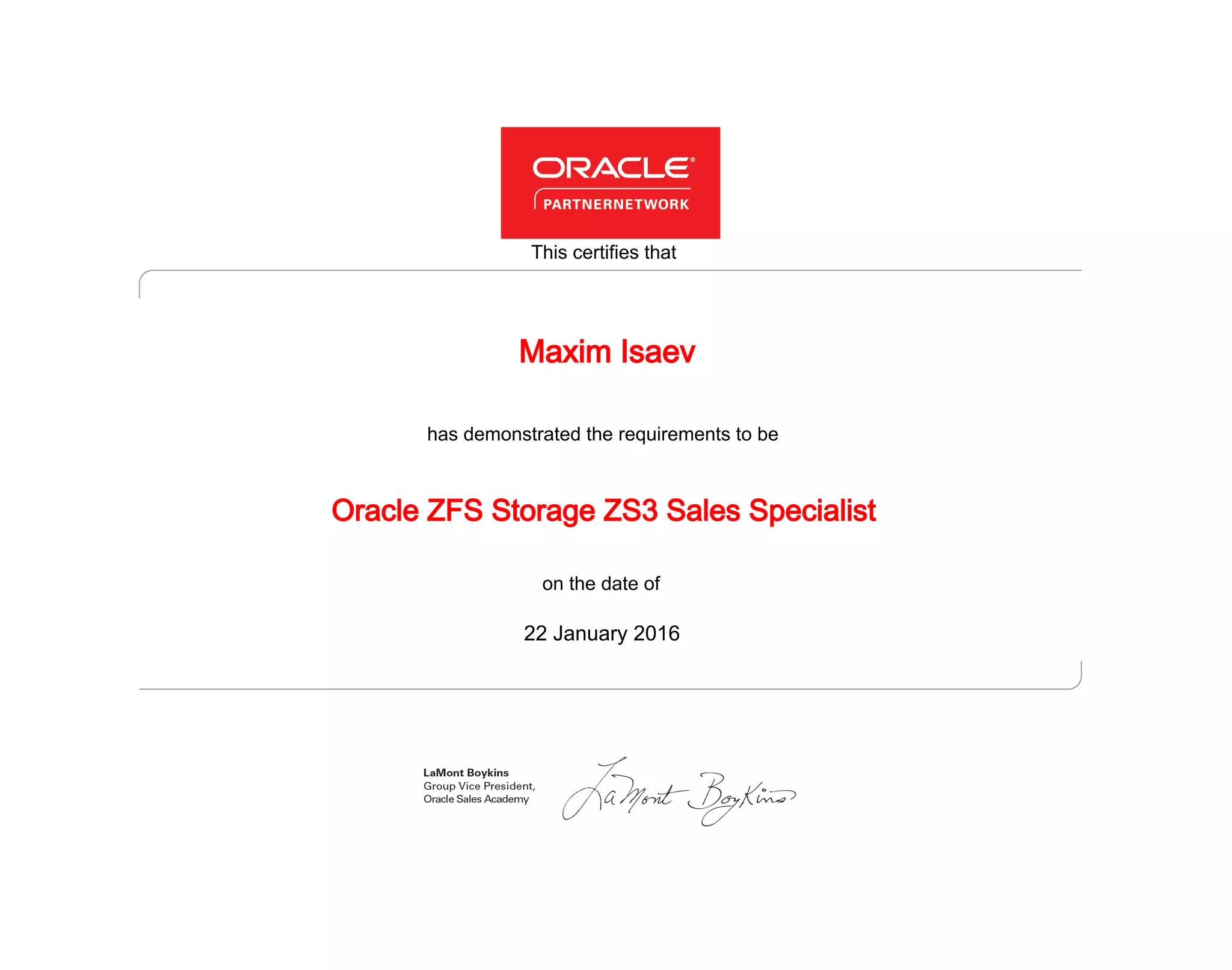 Oracle ZFS Storage ZS3 Sales Specialist | PDF