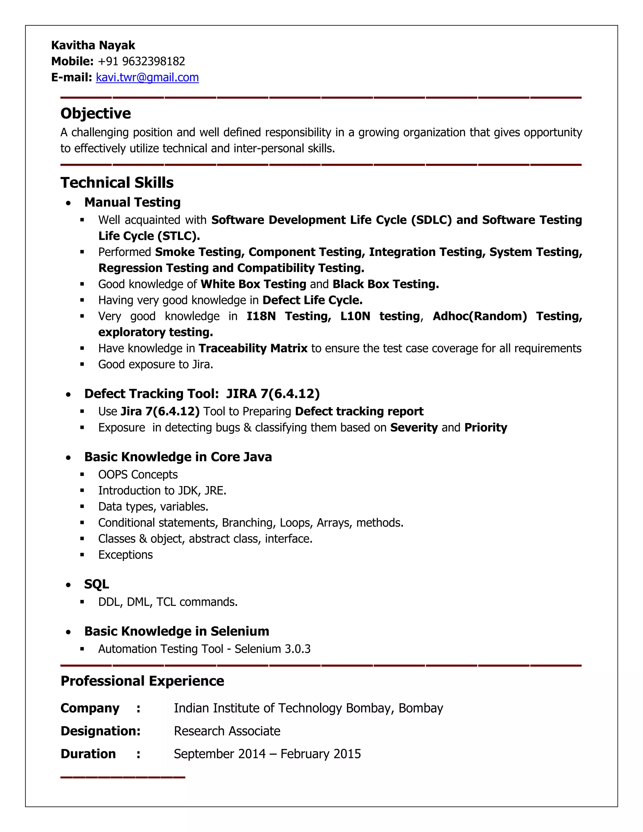 CV_Kavitha_Nayak | PDF | Computer Software and Applications | Computing