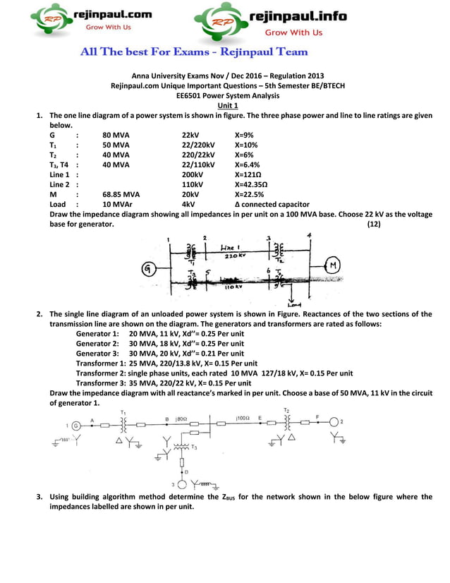 EE6501 Power System Analysis Rejinpaul_Important_Questions | PDF | Physics | Science