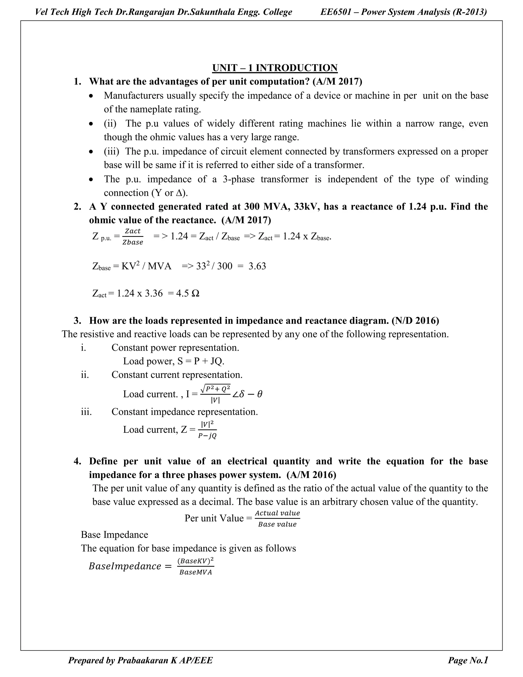 EE6501 - Power System Analysis | PDF