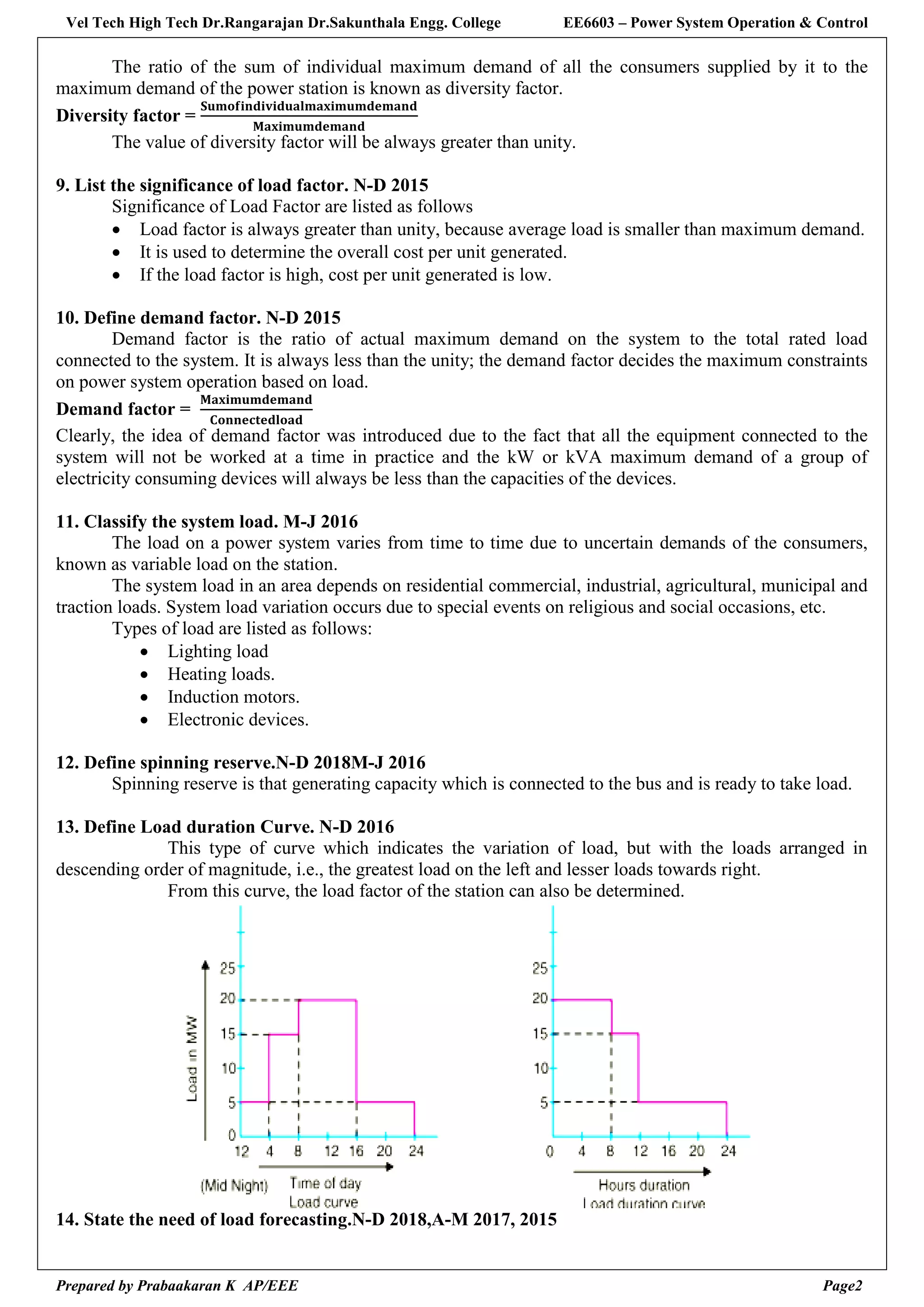 EE6603 - Power System Operation & Control | PDF