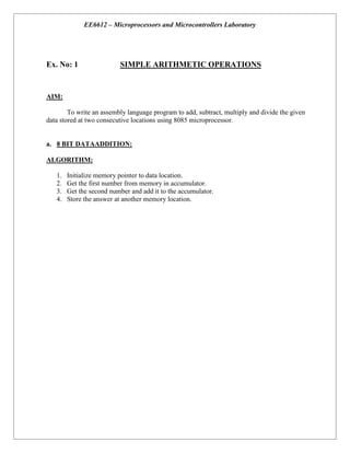 Ee6612 miroprocessor and microcontroller laboratory | PDF
