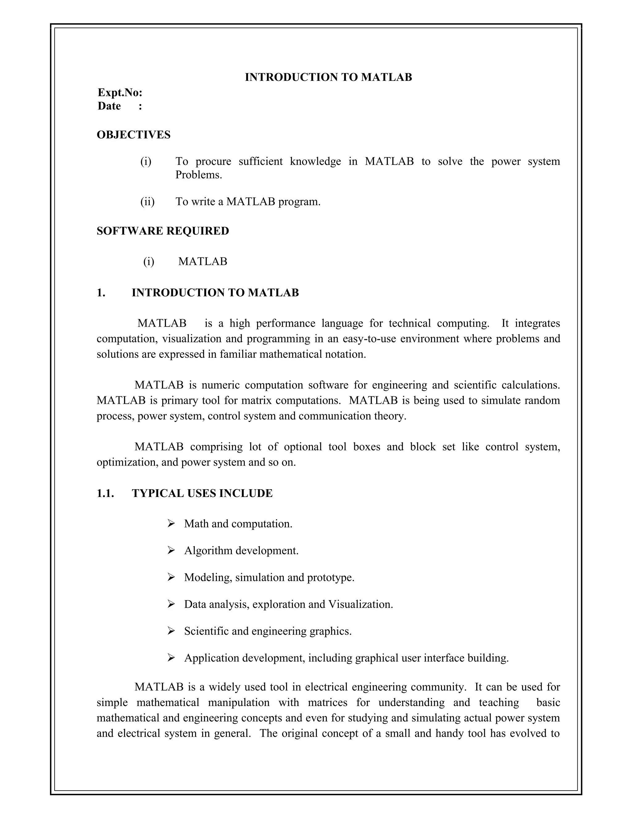 EE6711 Power System Simulation Lab manual | PDF