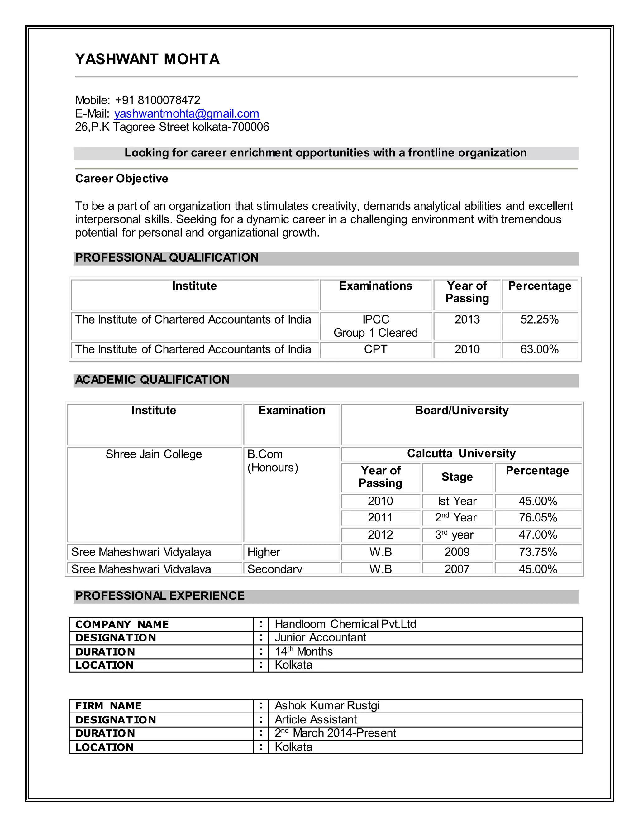 yashwant mohta cv-1 | PDF