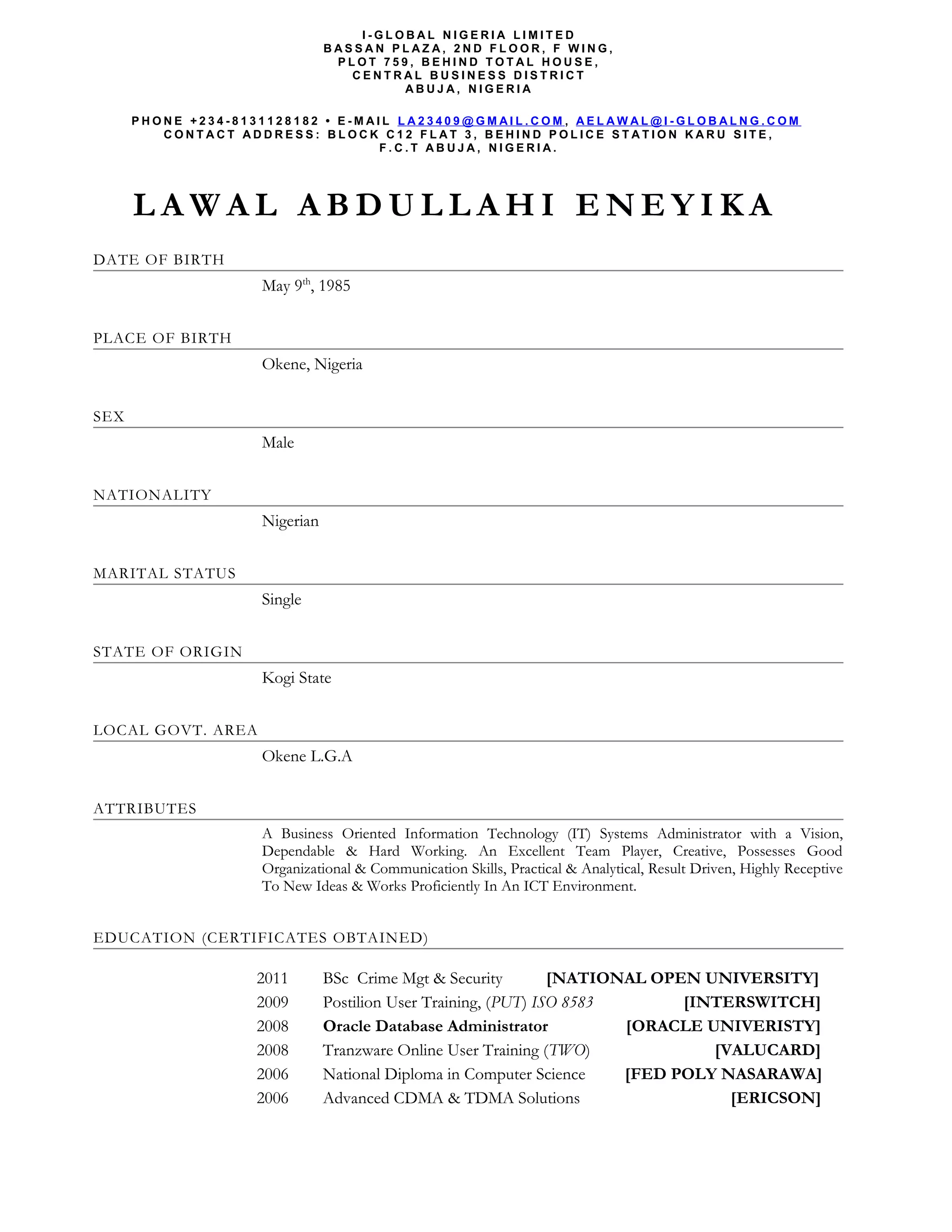 LAWAL ABDULLAHI (Resume) | DOC