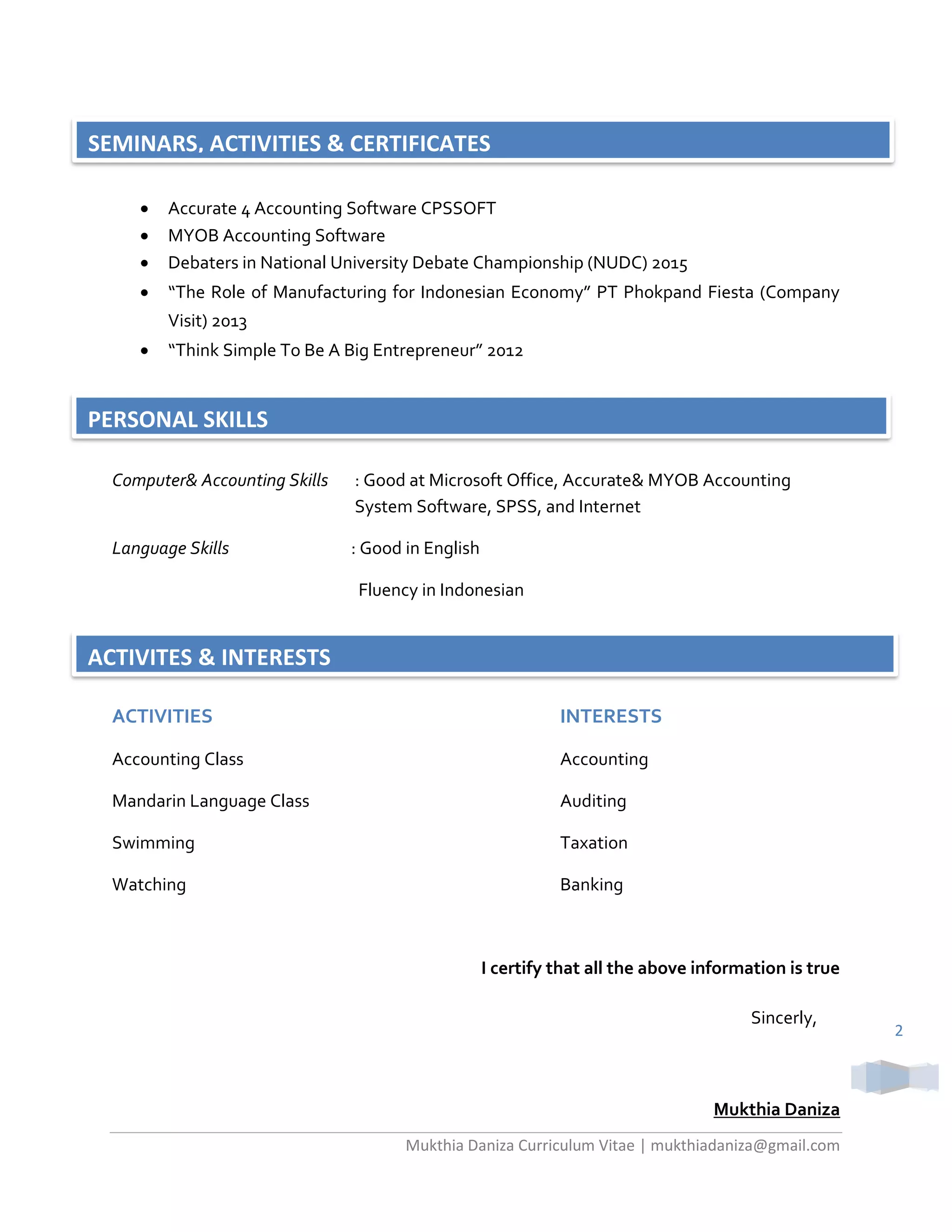 CV Mukthia Daniza (2) | PDF | Business Accounting & Finance | Business