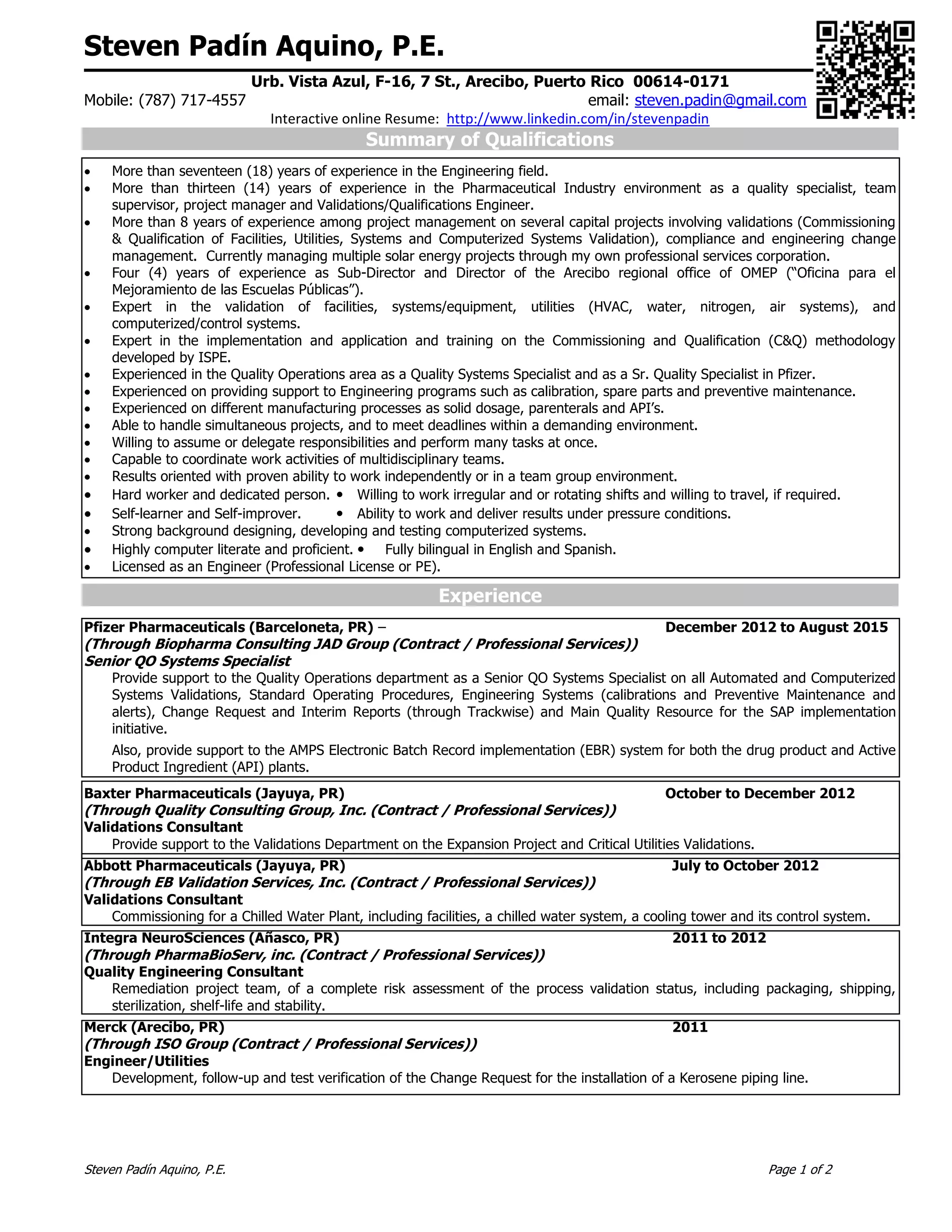 Resume Steven Padin-Aquino 2015 | PDF