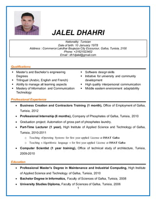 Jalel CV anglais | DOCX | Operating Systems | Computer Software and Applications