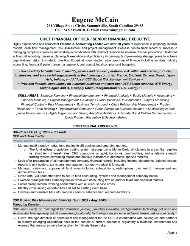 Eugene McCain Resume Drive | DOC | Business Accounting & Finance | Business