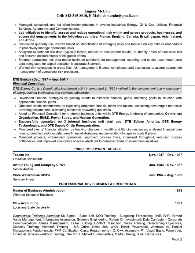 Eugene McCain Resume Drive | DOC | Business Accounting & Finance | Business