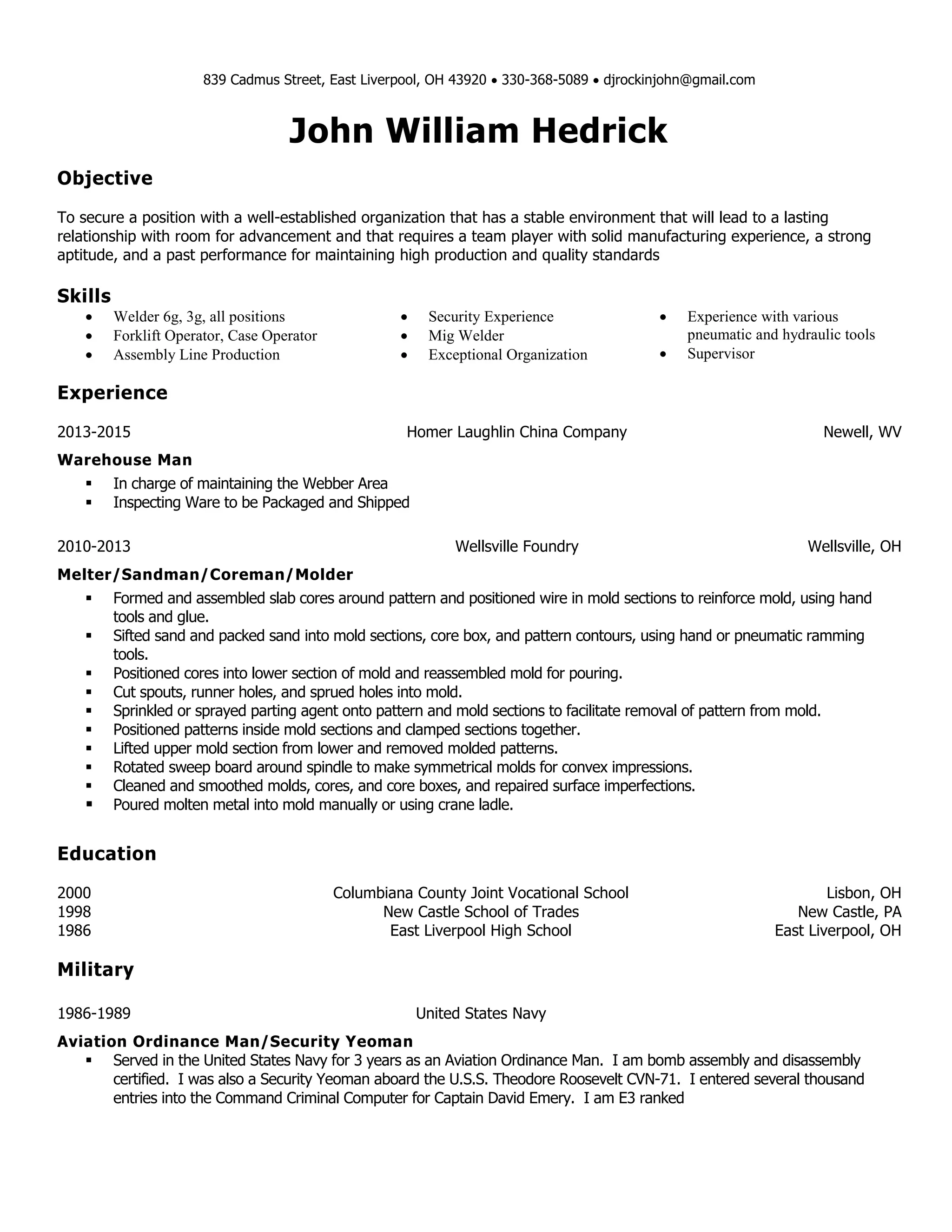 Resume John Hedrick 2015 | PDF