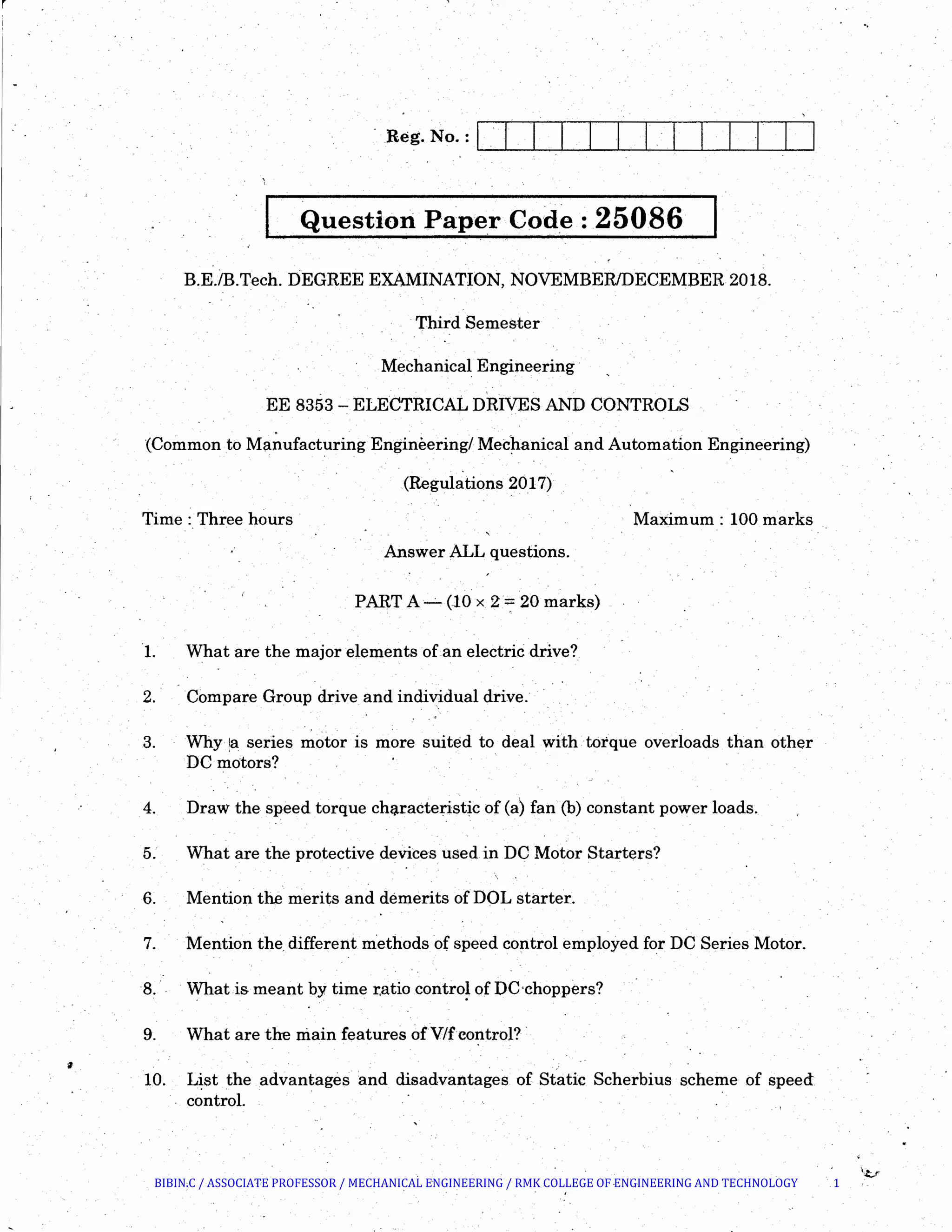 Ee8353 ELECTRICAL DRIVES AND CONTROL | PDF