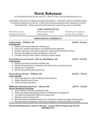 Resume - Derek Bohannan | ODT