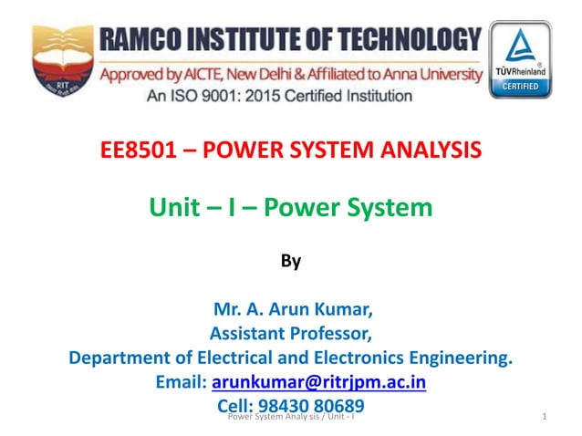 Power System Analysis unit - I | PPTX