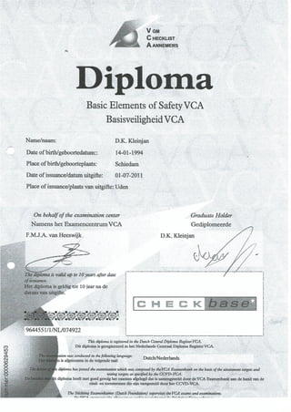 Basisveiligheid VCA Daan Kleinjan | PDF