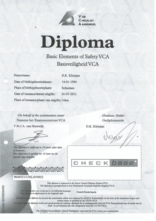 Basisveiligheid VCA Daan Kleinjan | PDF