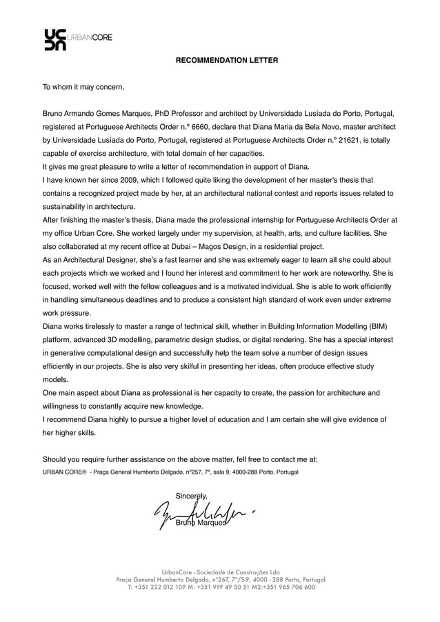 Recommendation Letter - Bruno Marques . phd professor architect | PDF