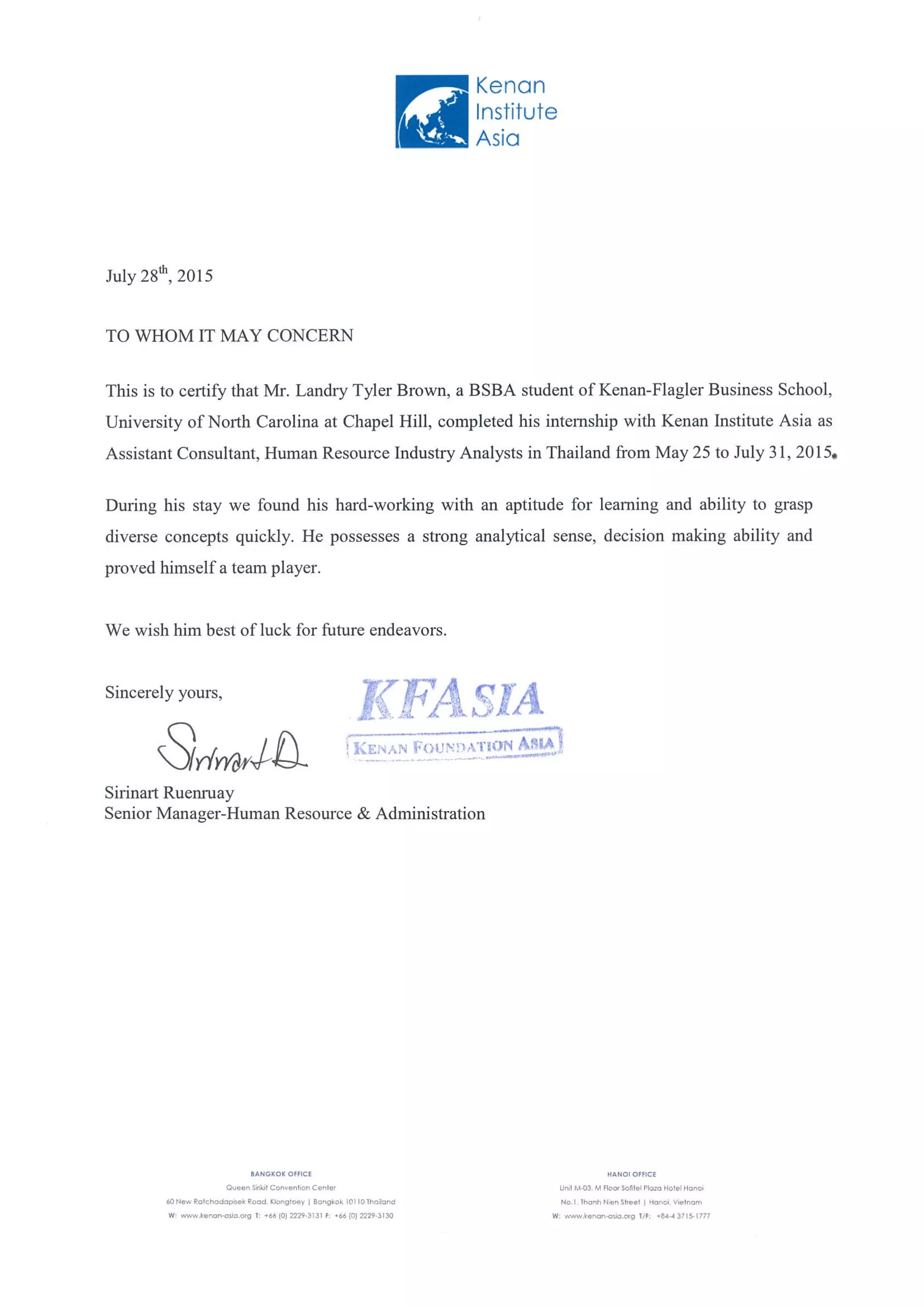 Kenan Letter | PDF