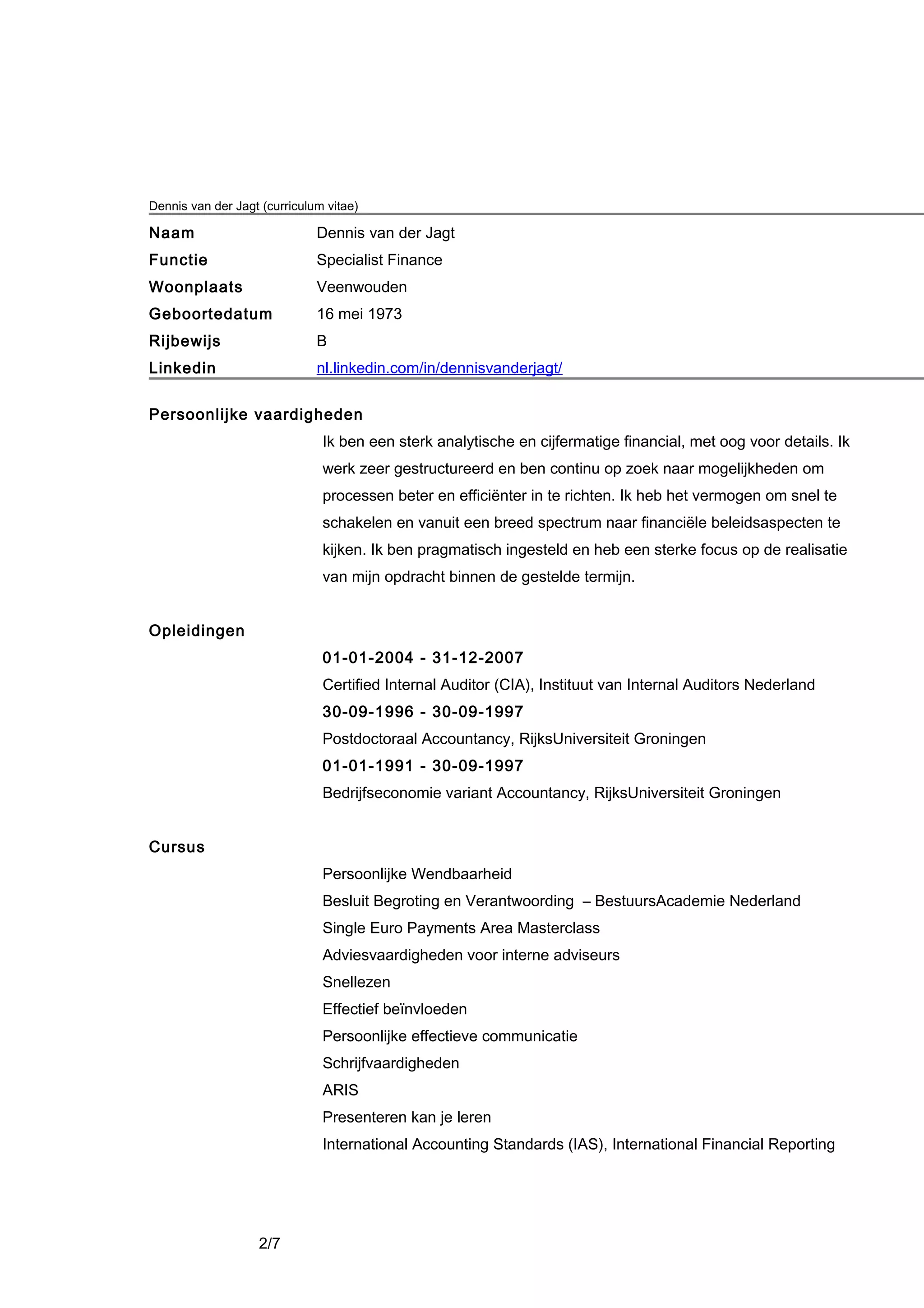 Dennis van der Jagt CV | DOC