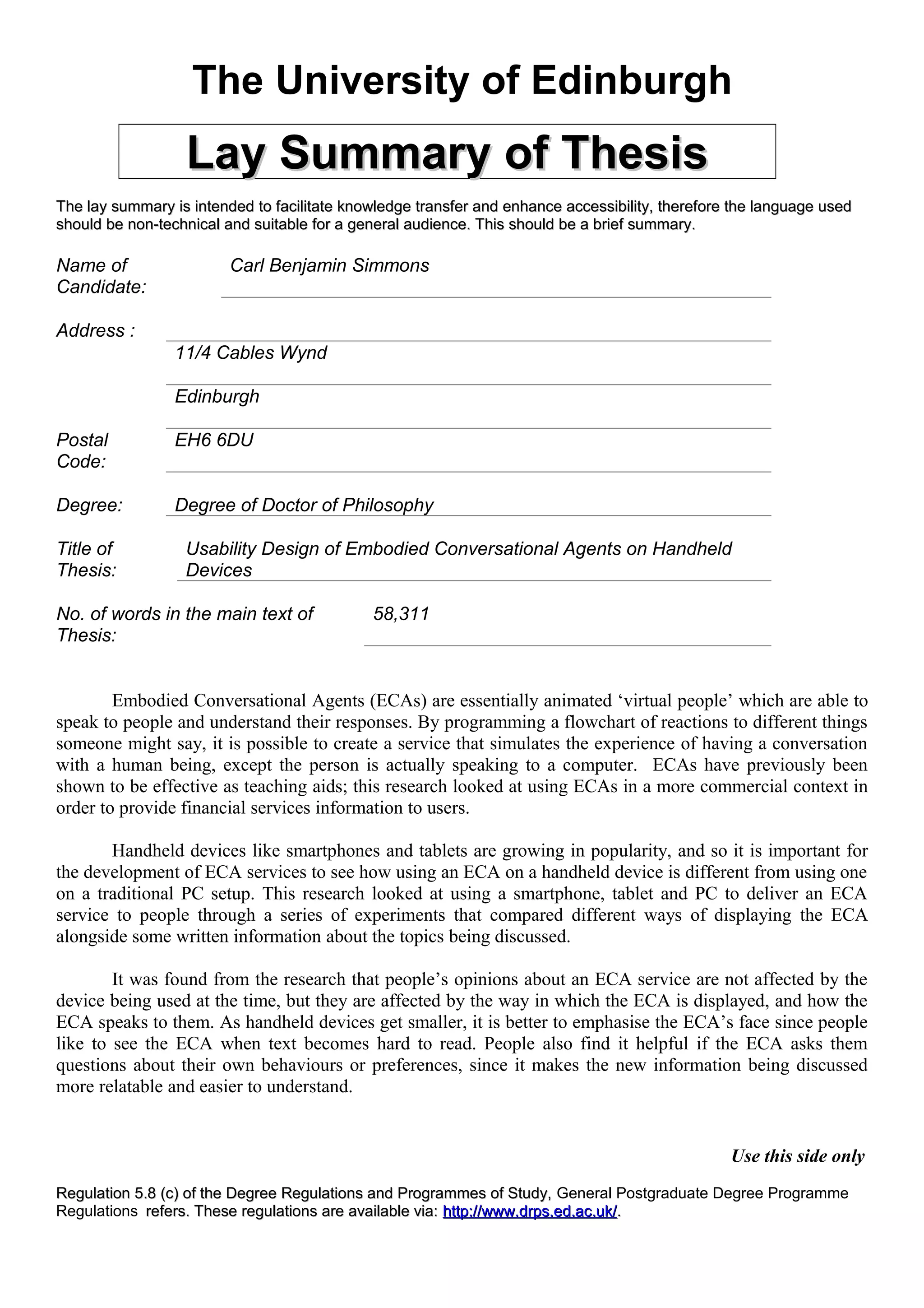 Lay summary of Thesis Form | PDF