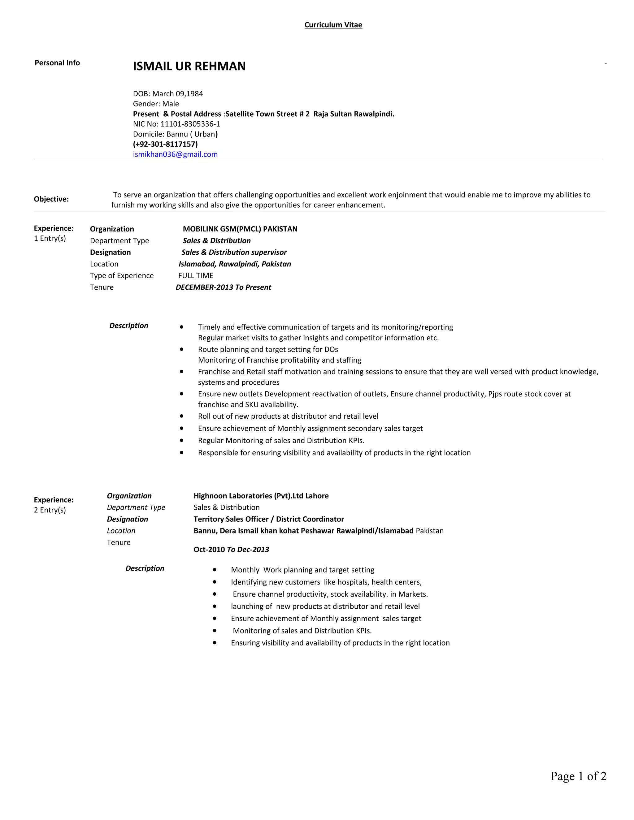 Sales & Distribution Supervisor | DOC | Business Administration | Business