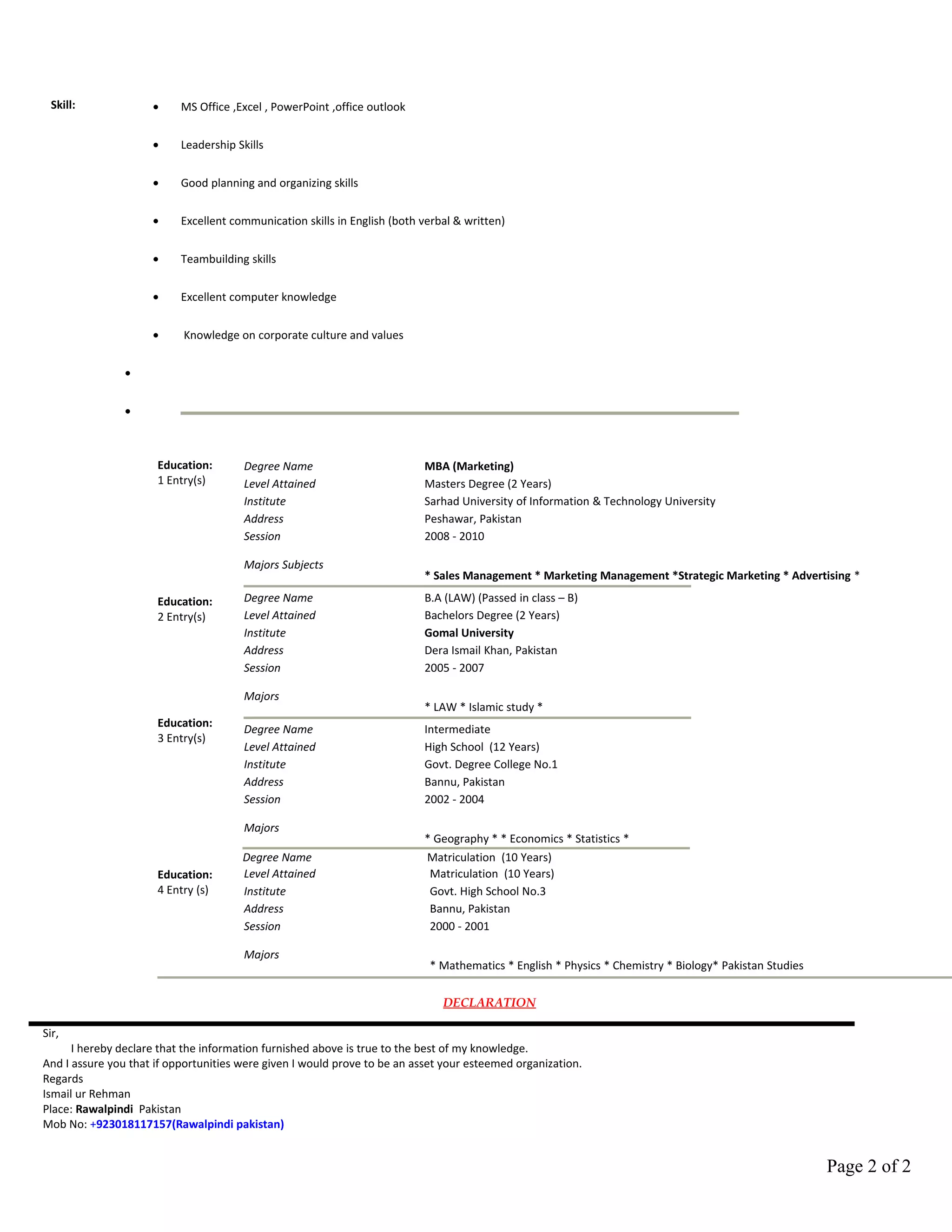 Sales & Distribution Supervisor | DOC | Business Administration | Business