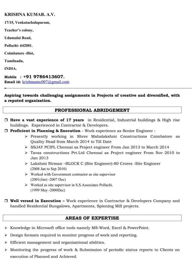 krishna_resume | DOC | Civil Engineering Industry | Industries
