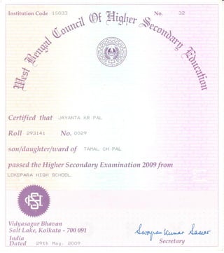 12 th class bord certificate | PDF