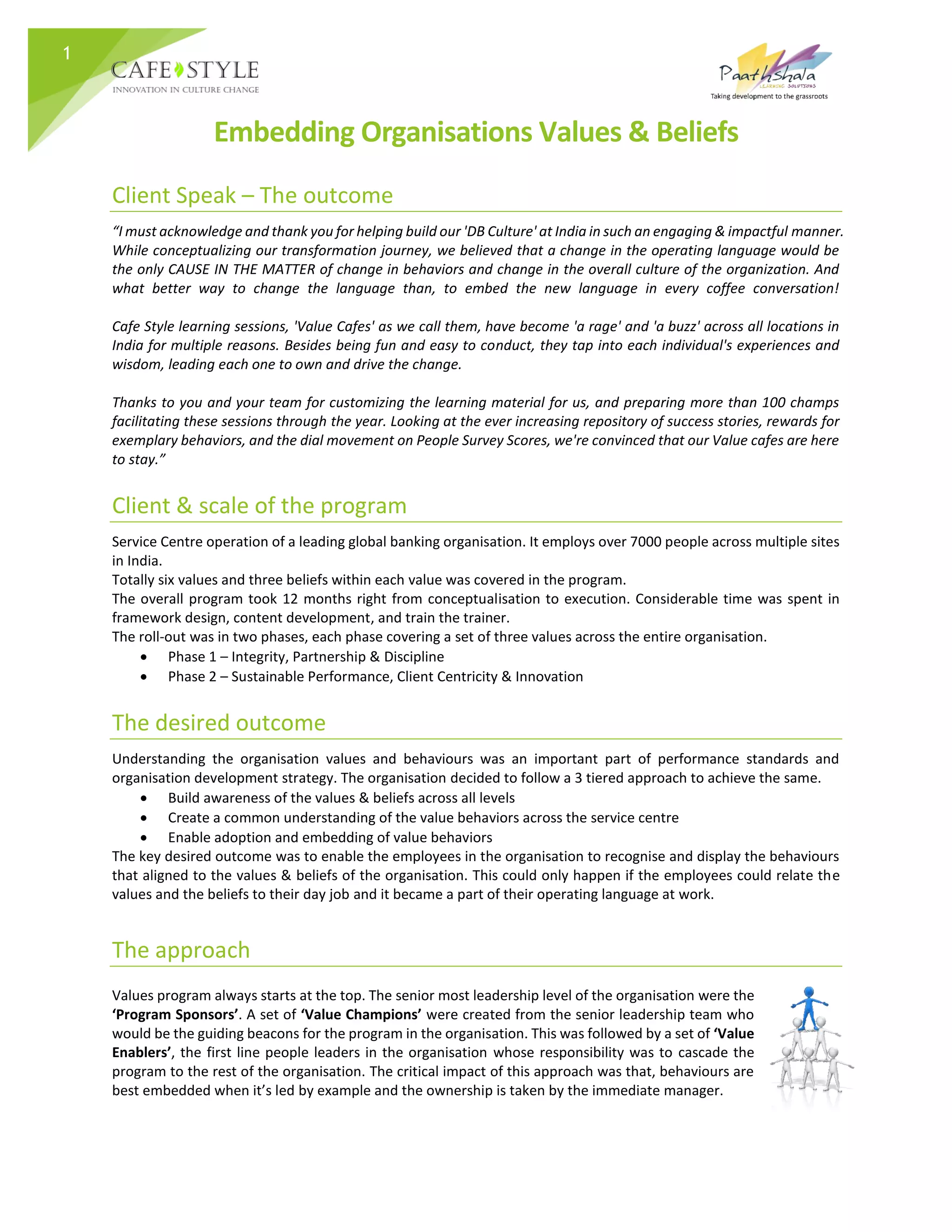 Embedding Organisation Values & Beliefs - The Cafe Style Way | PDF