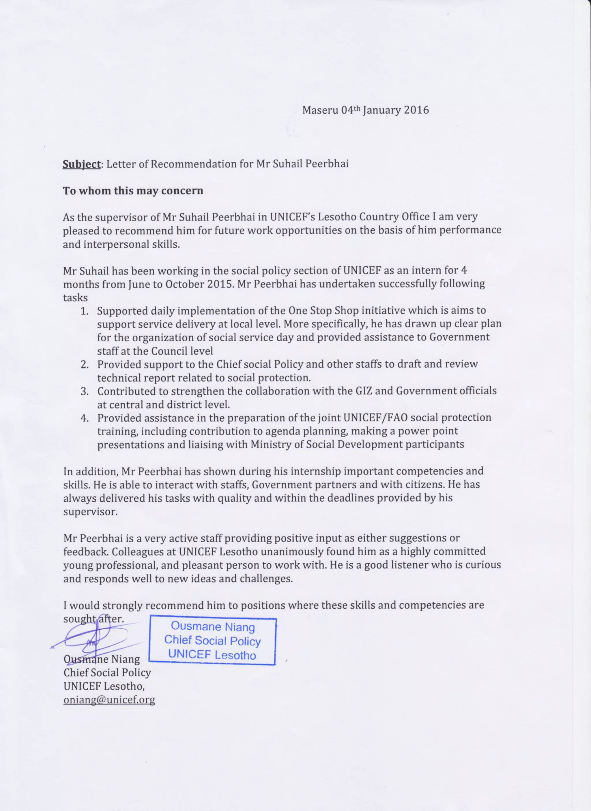 UNICEF recommendation letter | PDF