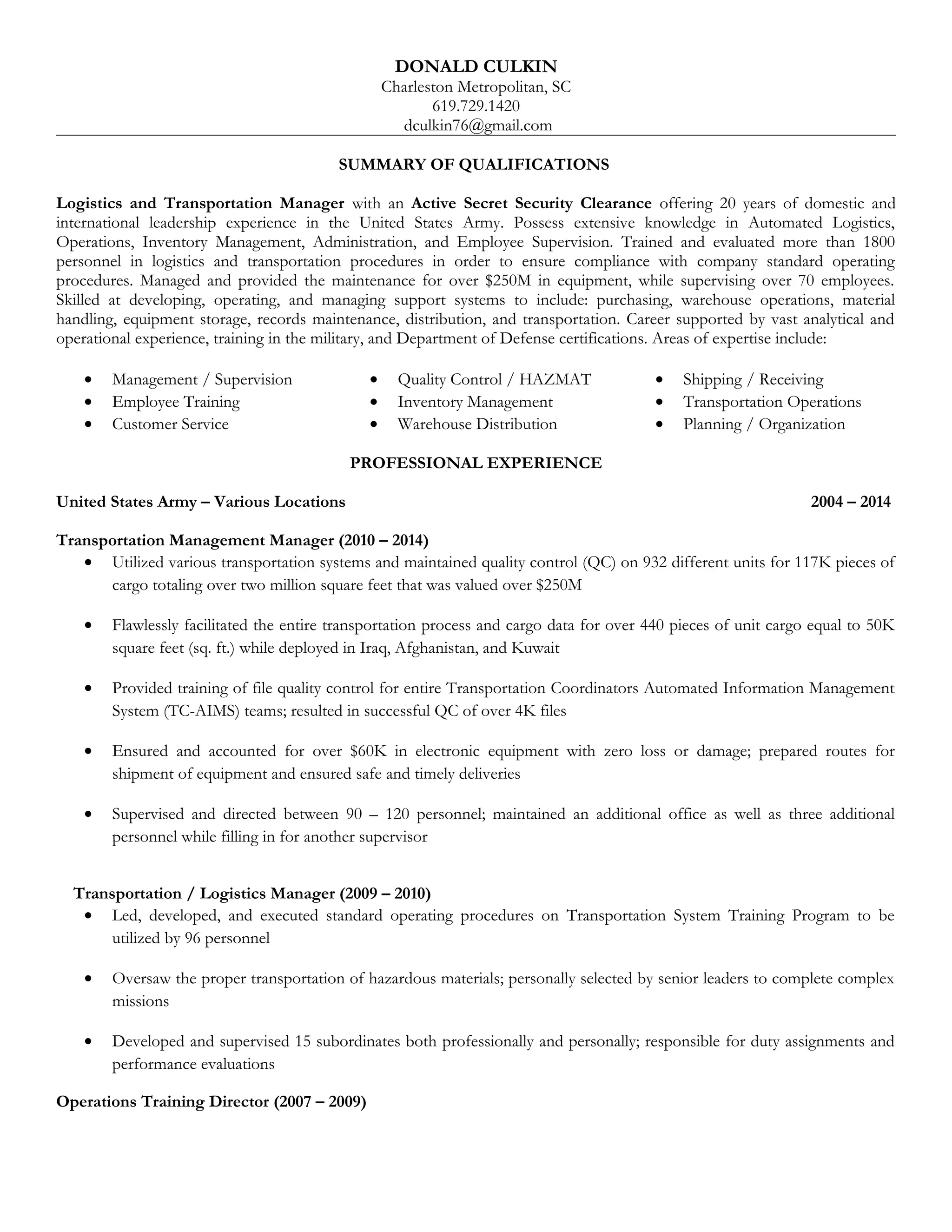 Donald Culkin Resume | PDF