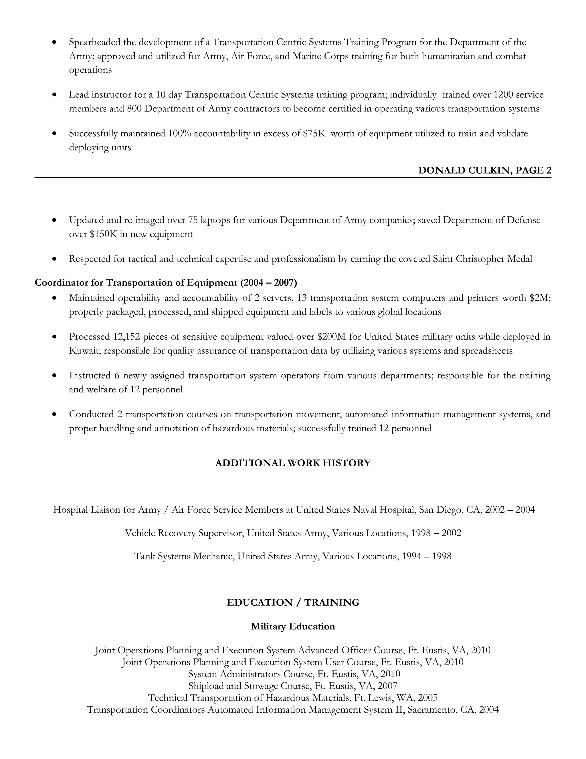 Donald Culkin Resume | PDF