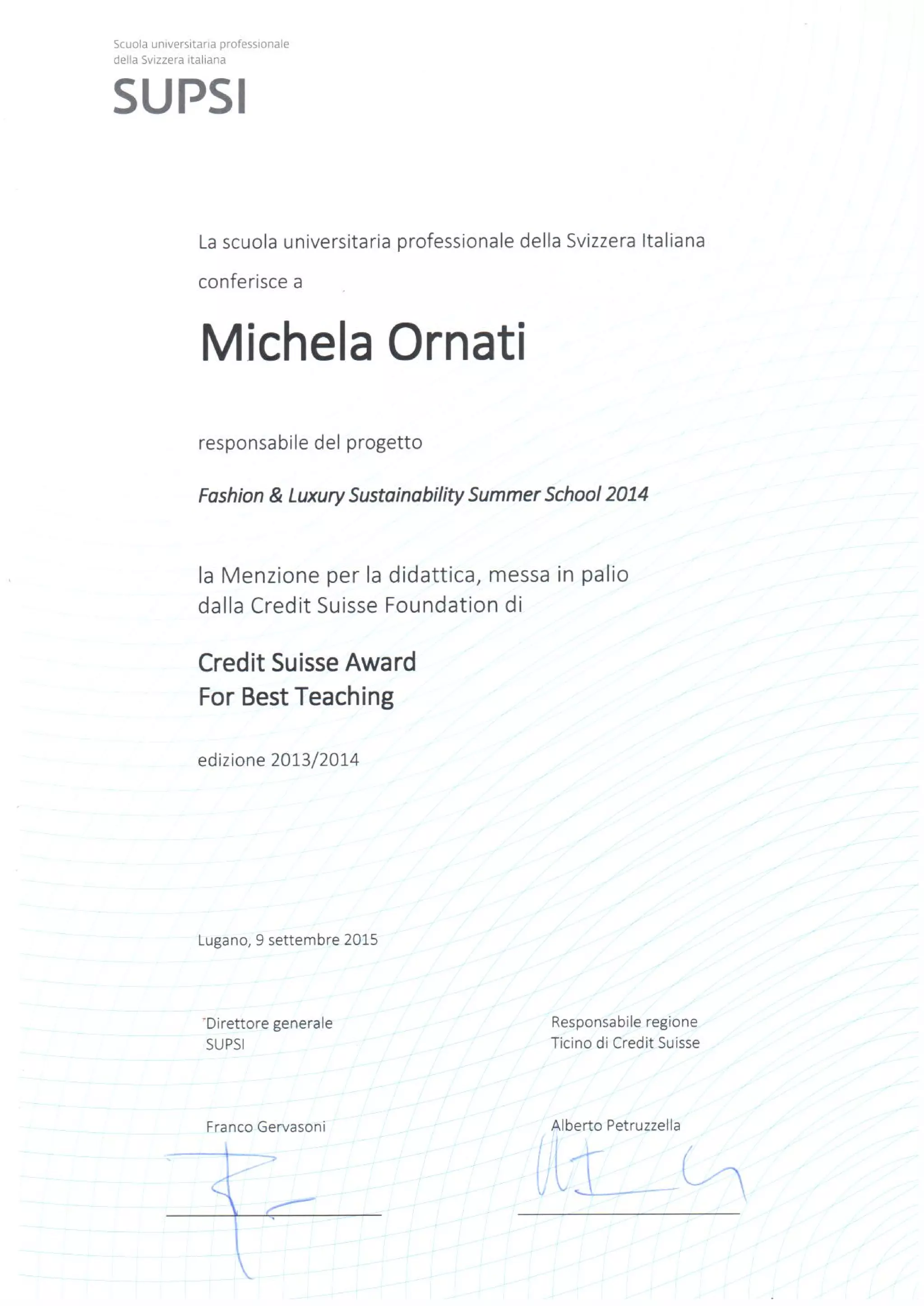 Ornati_Credit Suisse Award Best Teaching_Mention | PDF