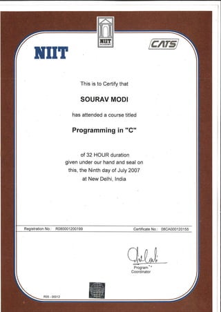 NIIT C PROGRAMMING CERTIFICATE | PDF