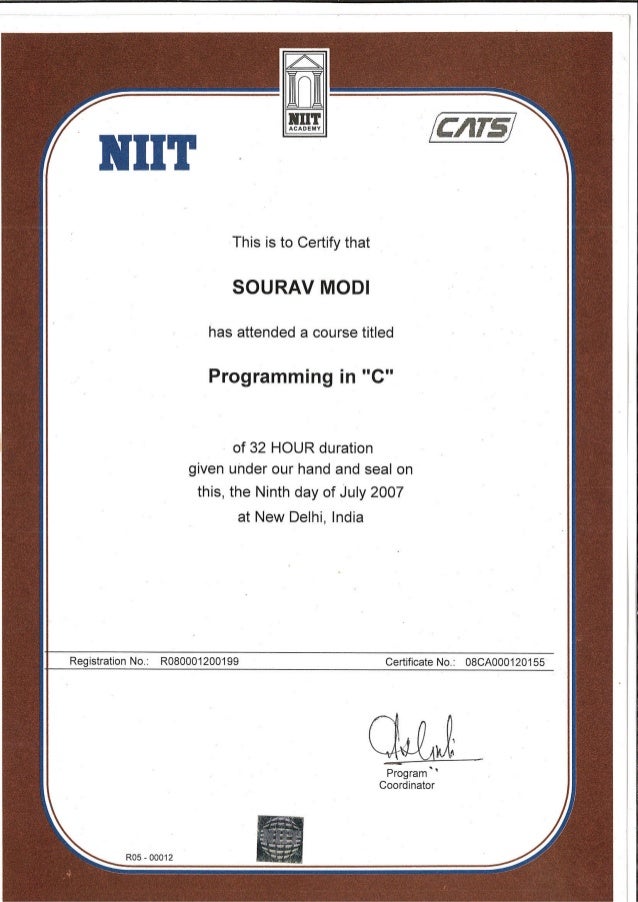 Niit C Programming Certificate