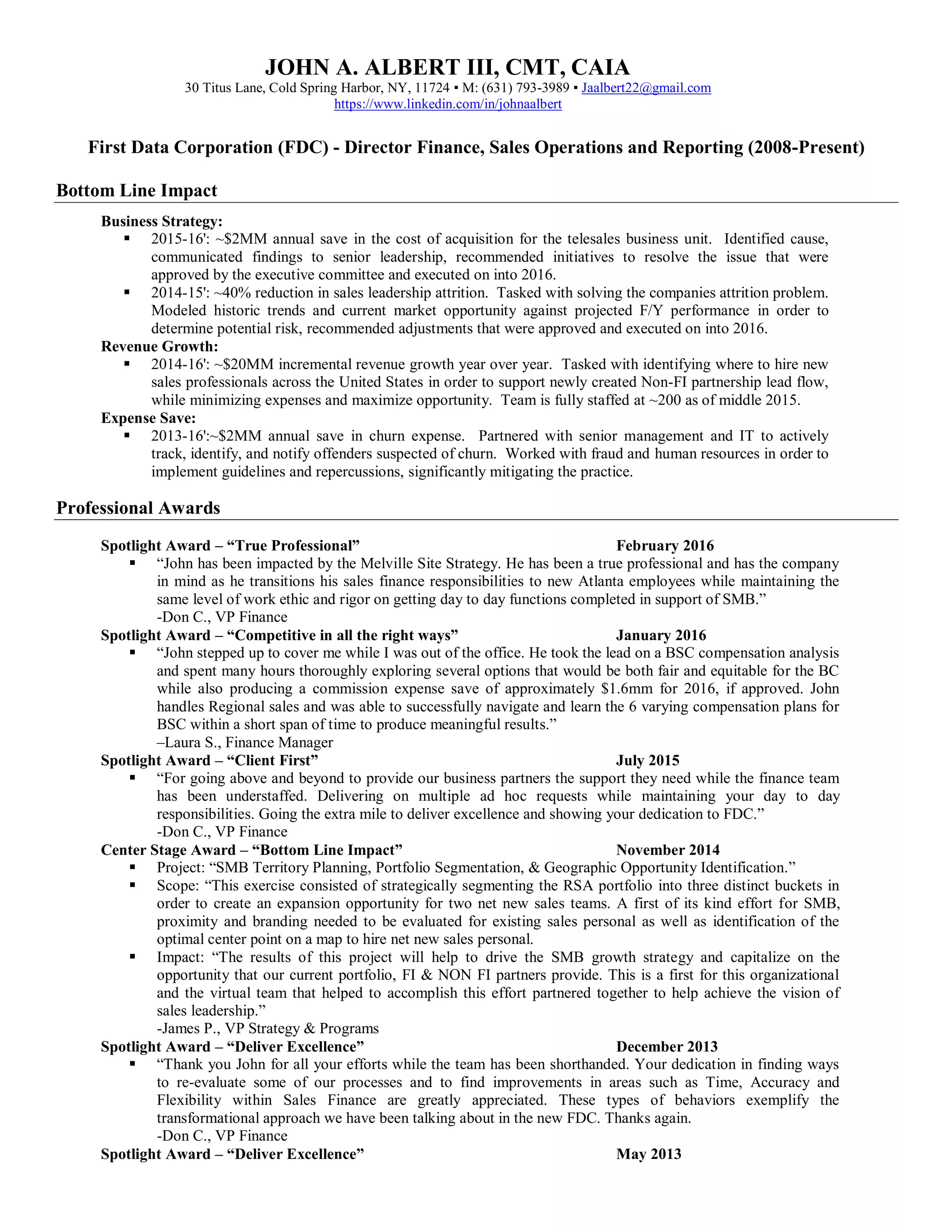 J_Albert Resume Supplement (2016) | PDF