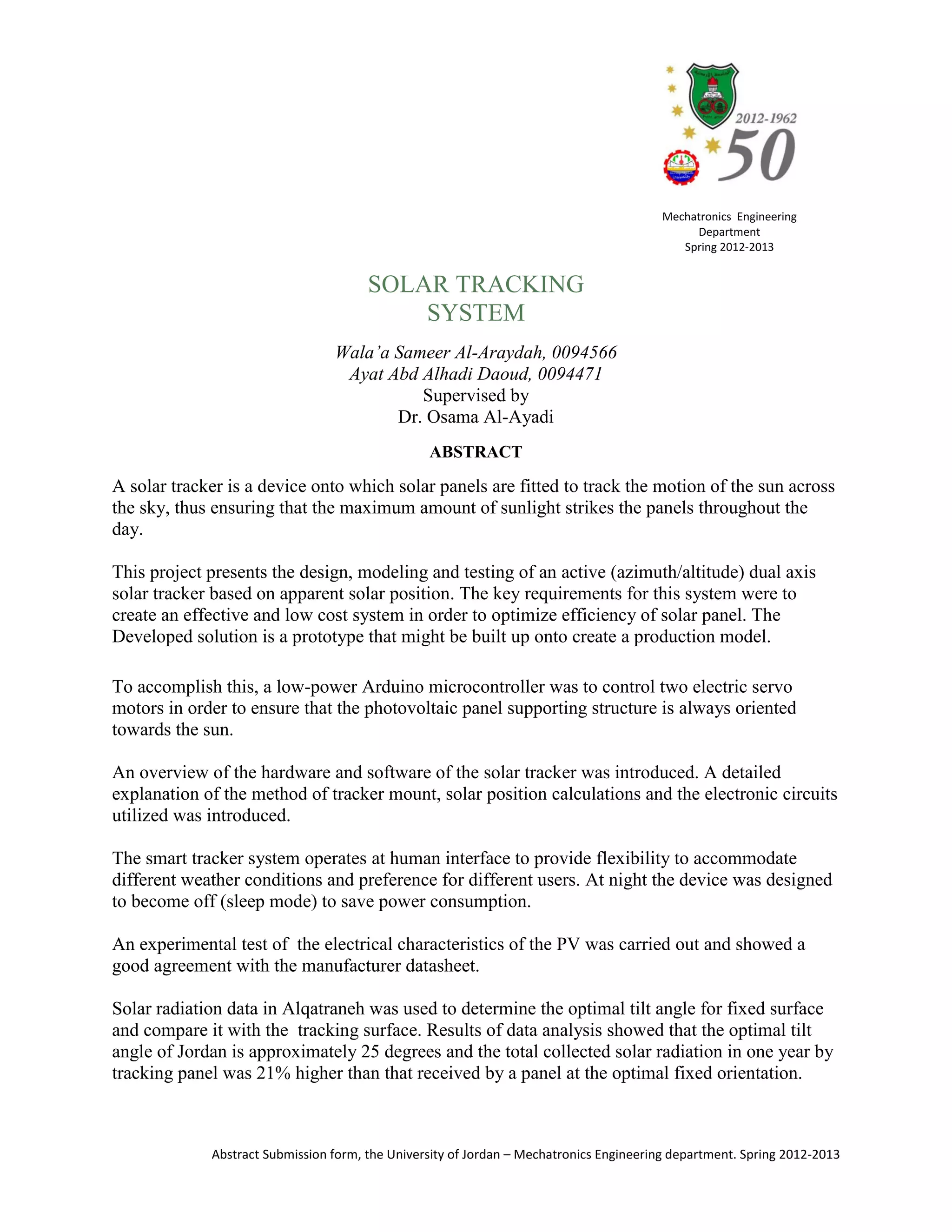 Solar tracking System(Abstract) | PDF