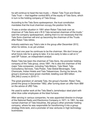 Cyrus Mistry as new TATa sons chairman | DOCX