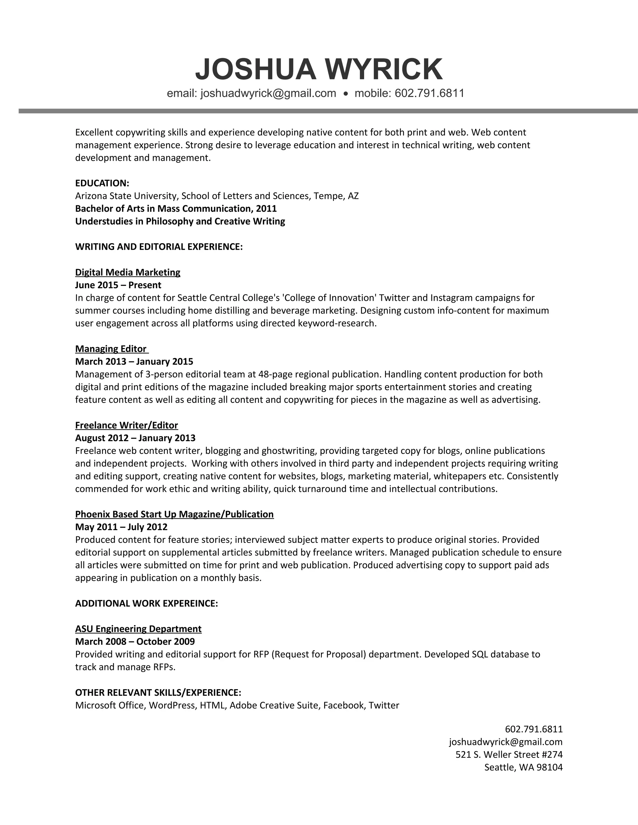 Joshua Wyrick CV | PDF