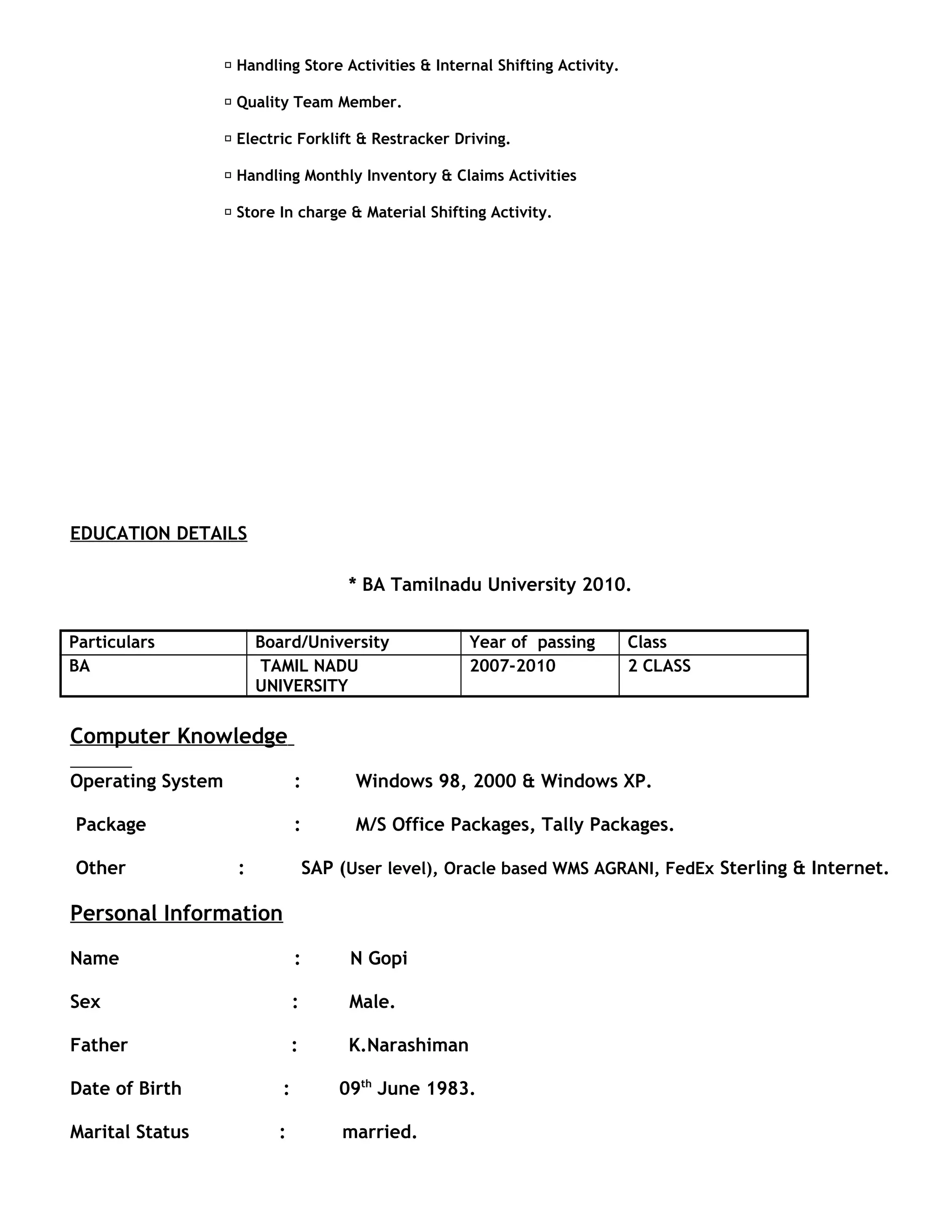 Gopi -Resume | DOC