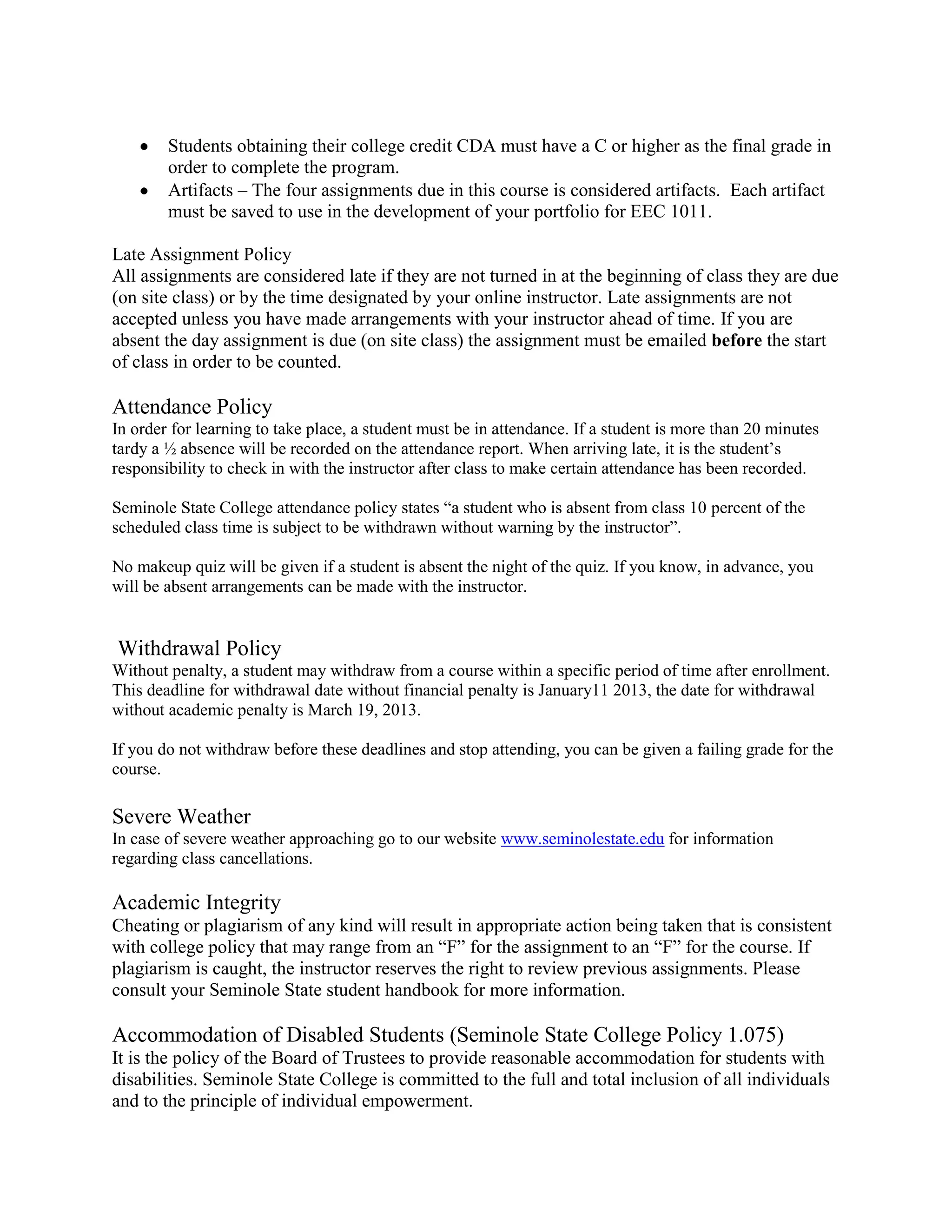 Early Childhood Education Syllabus | DOCX