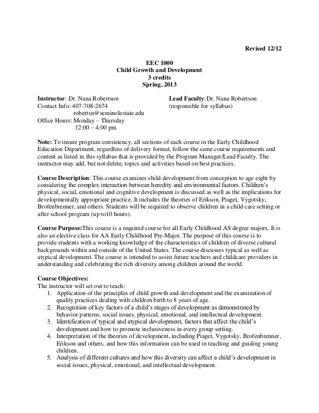 Early Childhood Education Syllabus Early Childhood Education Syllabus