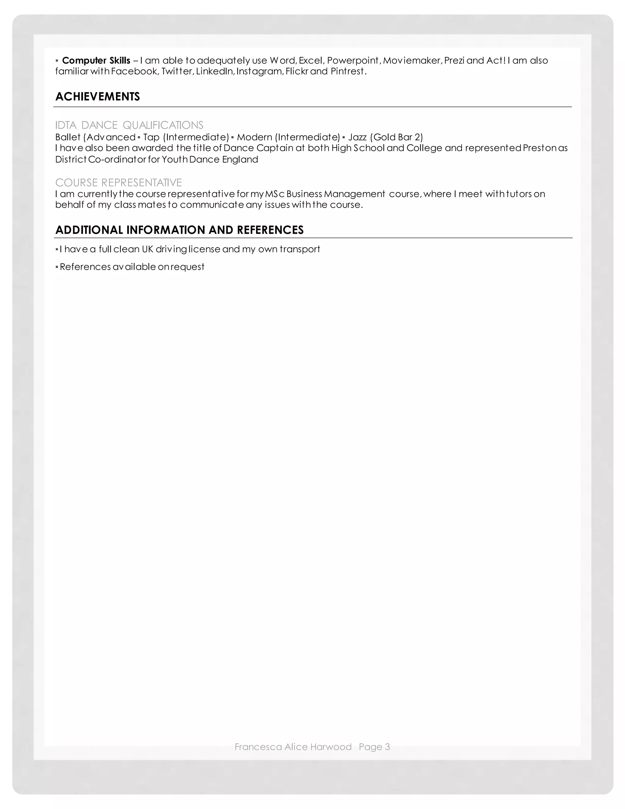 Francesca Harwood CV | PDF