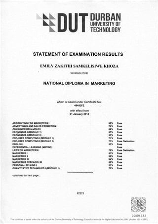 Academic Results - DUT | PDF