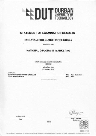 Academic Results - DUT | PDF