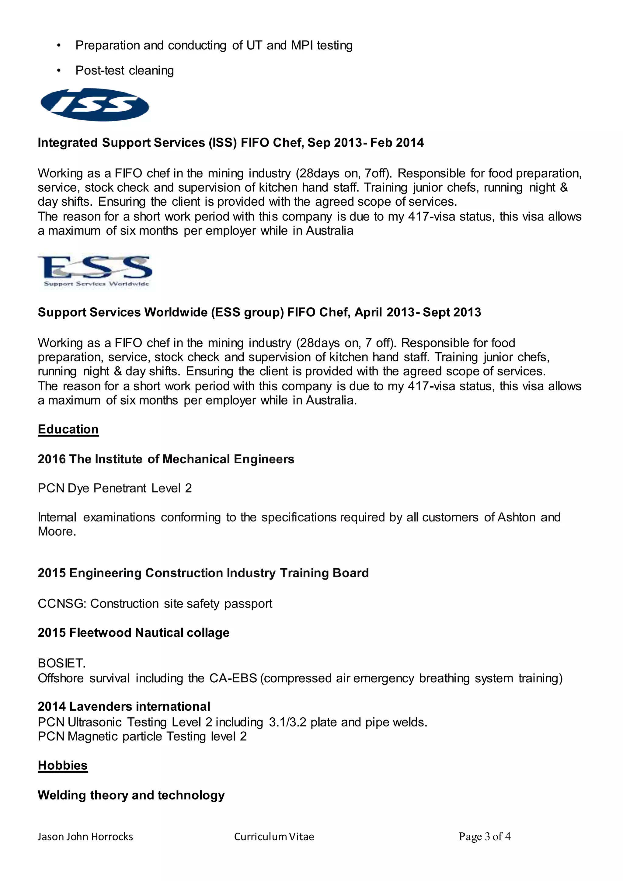 Jason John Horrocks curriculum vitae 2016. | PDF