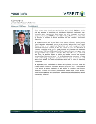 Glenn Kindred-bio-with-pic-VEREIT 08_20_15 | PDF