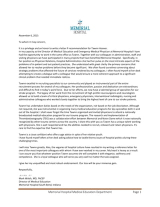 Mark Walsh, MD Professional Reference Letter | PDF