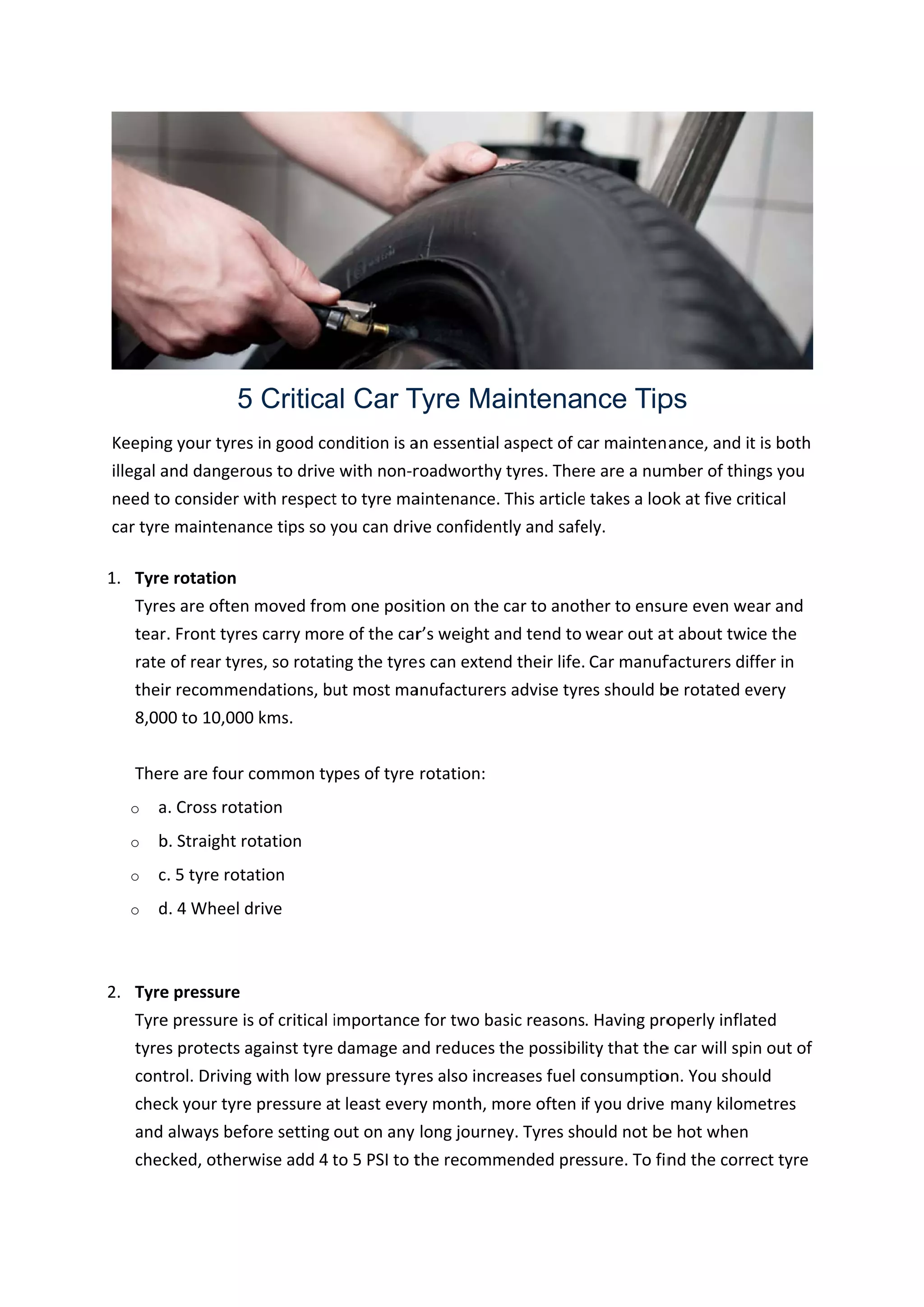 5 Critical Car Tyre Maintenance Tips | PDF